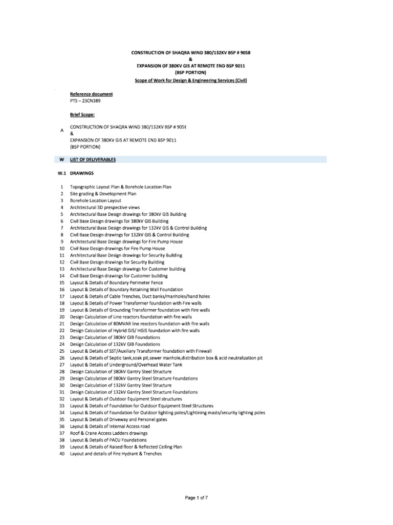List of Drawings Provided For Design | PDF