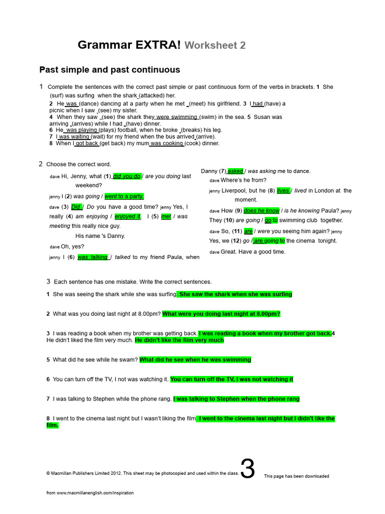 Grammar EXTRA NI 3 Unit 1 Past Simple and Past Continuous | PDF ...