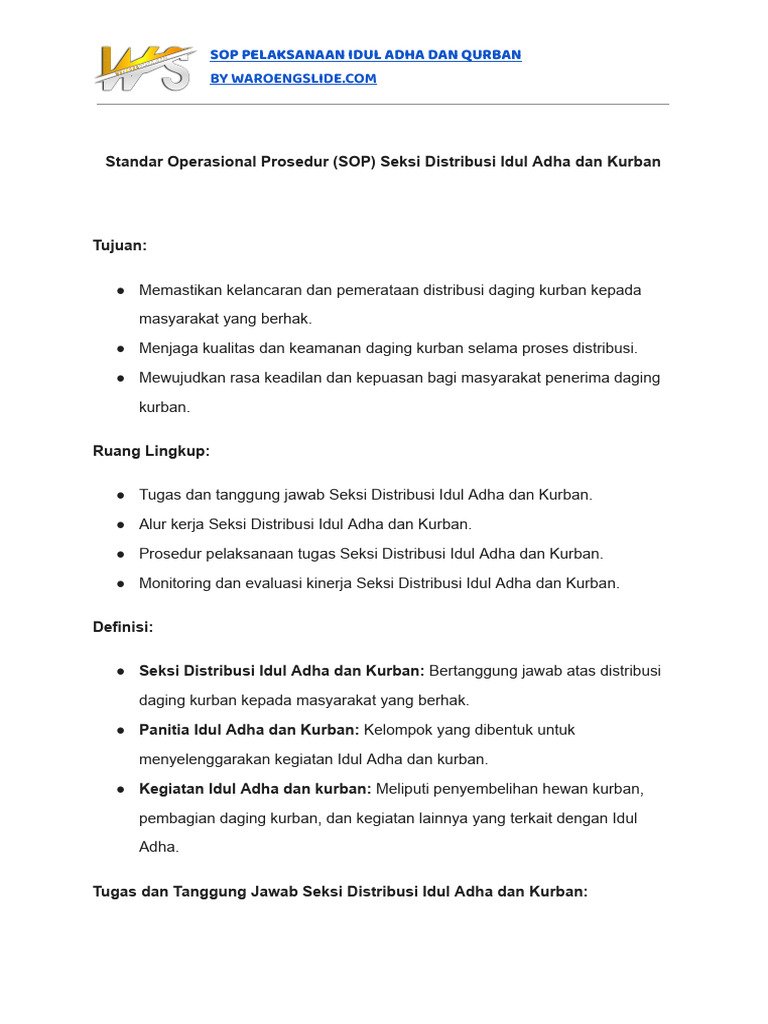 Standar Operasional Prosedur (SOP) Seksi Distribusi | PDF