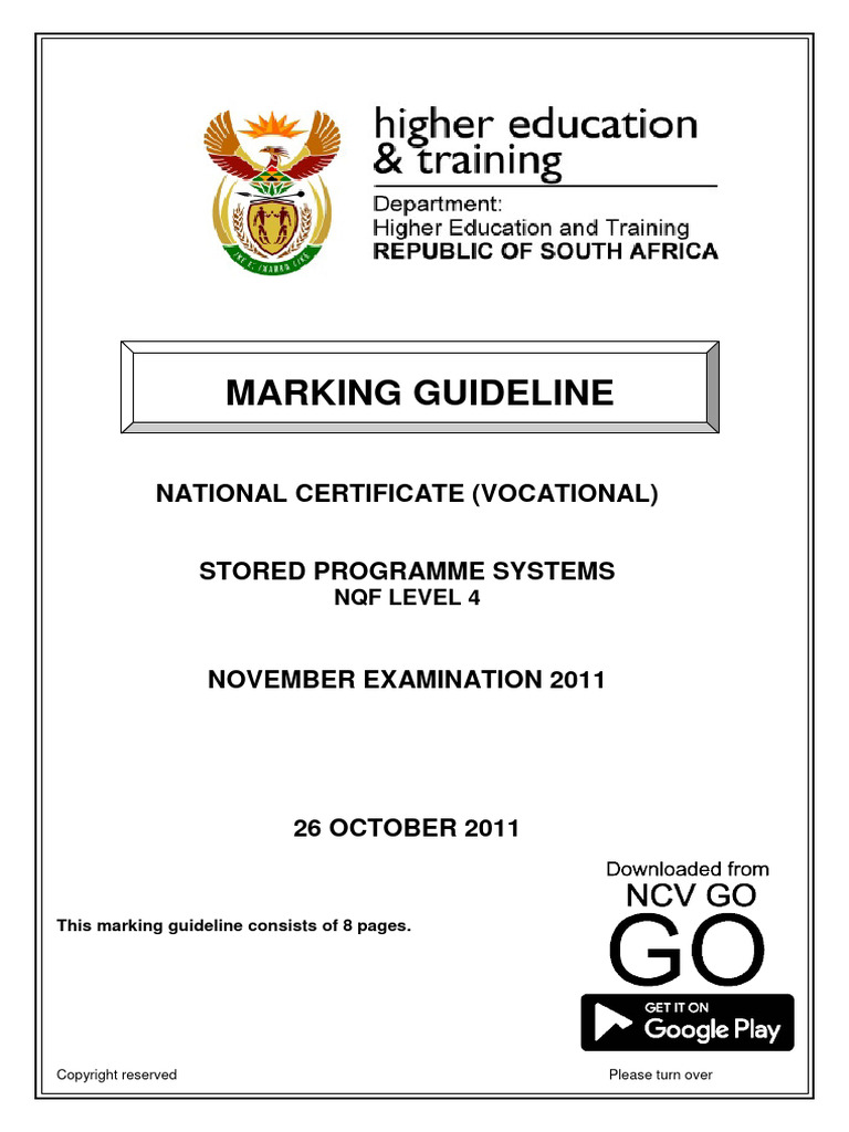 Nc2380 - Stored Programme Systems l4 Memo Nov 2011 Umalusi | PDF ...