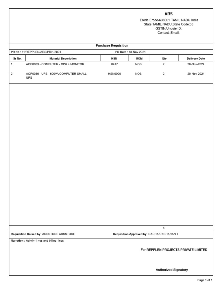 Purchase Requisition | PDF