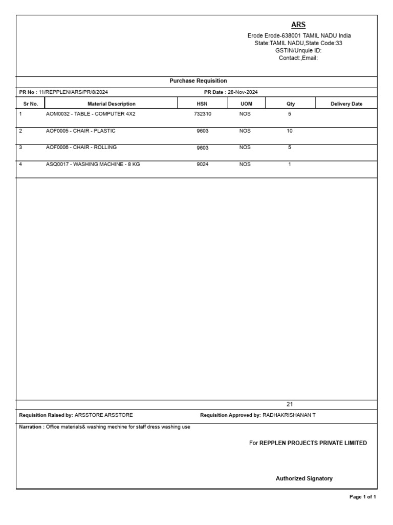 Purchase Requisition | PDF