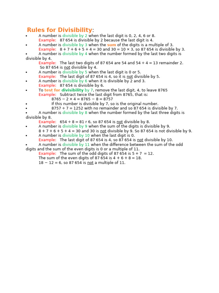 Rules For Divisibility | PDF