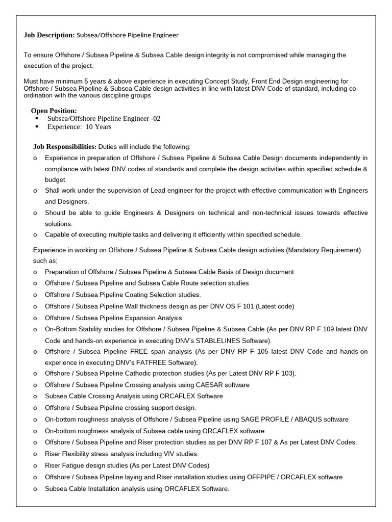 Subsea Pipeline Engineer | PDF | Engineering