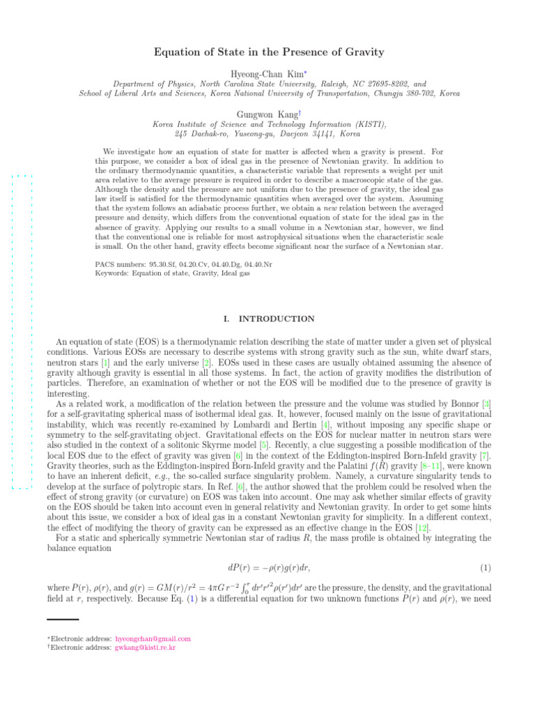 Equation of State in The Presence of Gravity | PDF | General Relativity ...