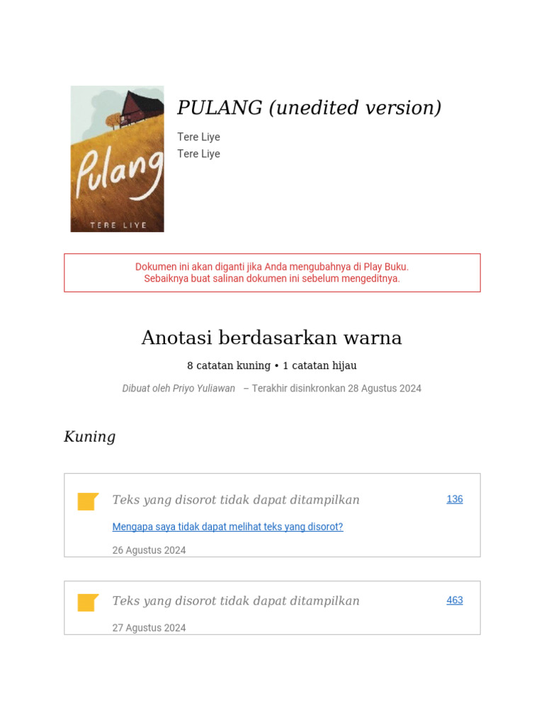 Catatan Dari - PULANG (Unedited Version) | PDF
