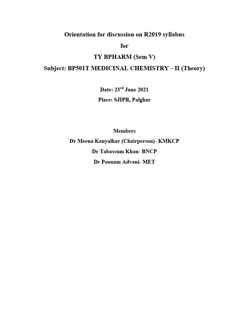 Blueprint T YBPharm SemV BP501T Medicinal Chemistry II Theory Syllabus ...