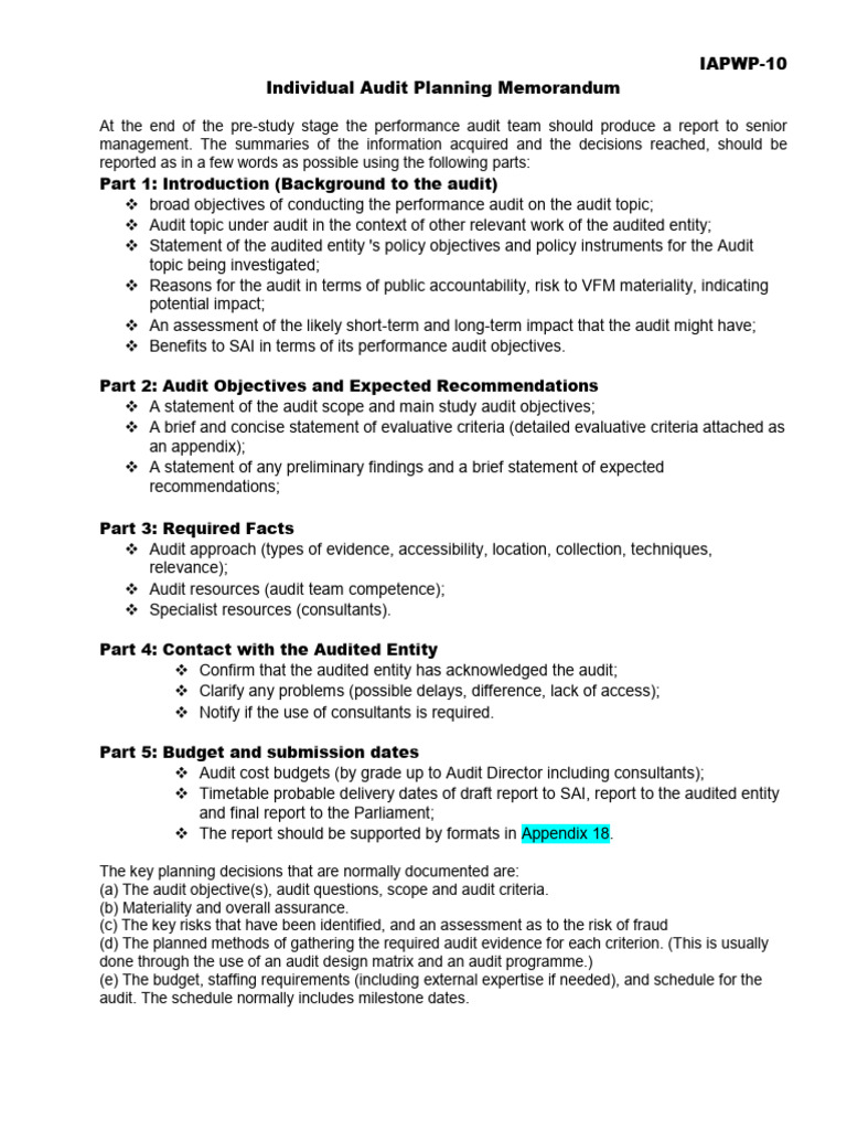 IAPWP-10 Individual Audit Planning Memorandum | PDF | Audit | Memorandum