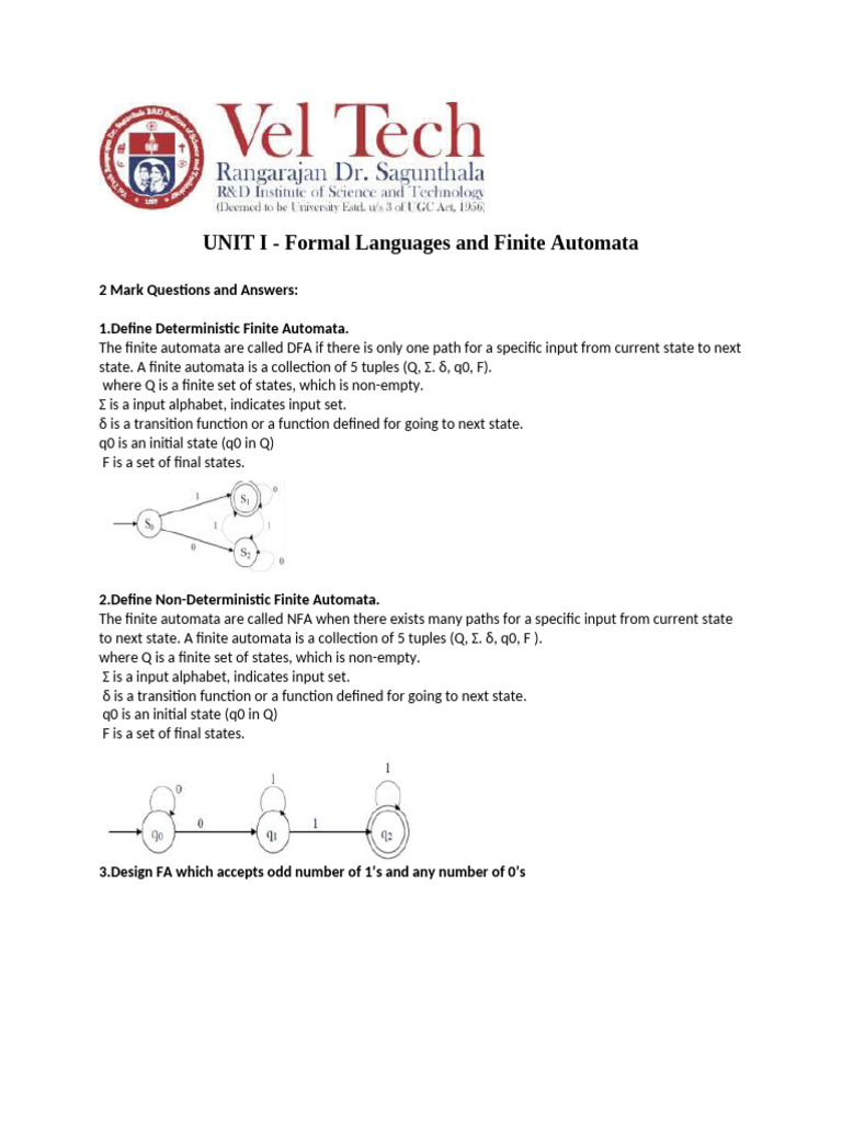 Unitwise Two Mark Questions | PDF | Formalism (Deductive) | Models Of Computation