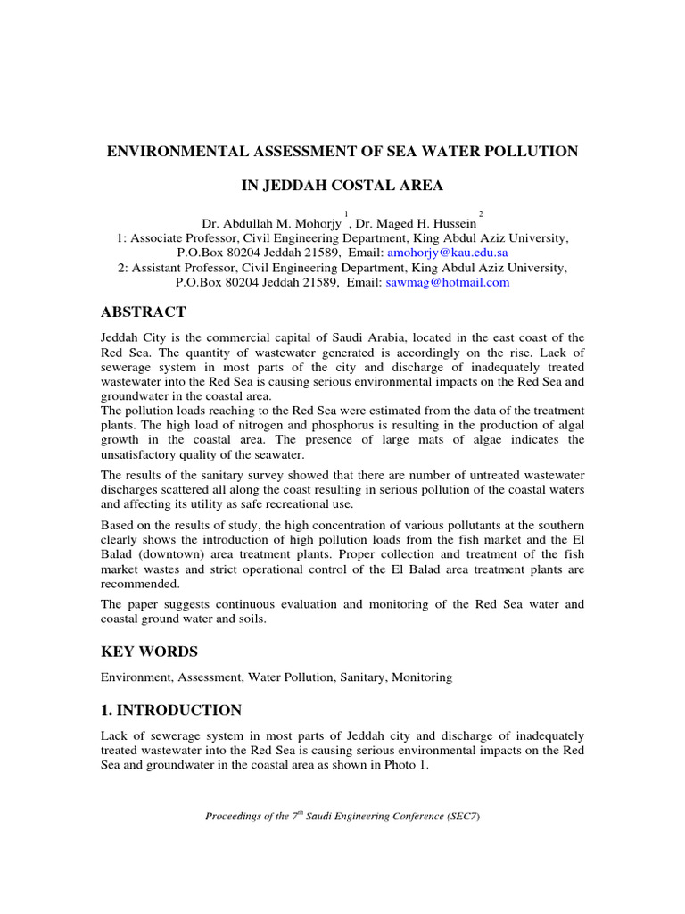 Environmental Assessment of Sea Water Pollution-Jeddah | PDF ...