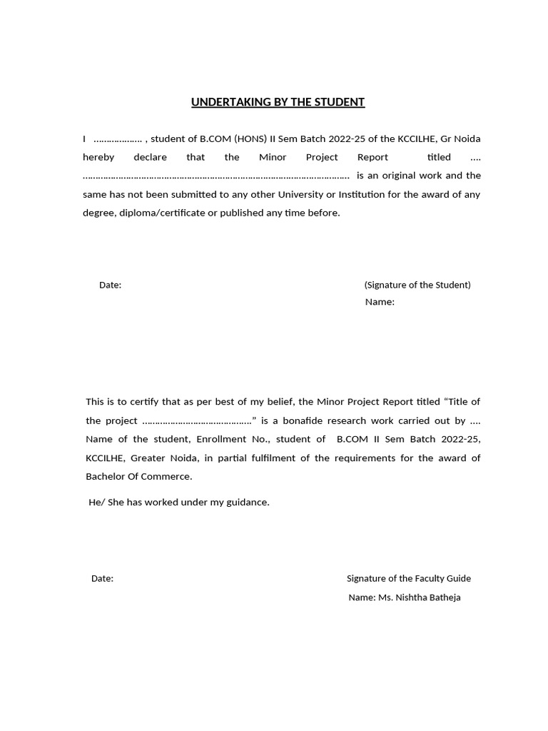 Undertaking by The Student | PDF