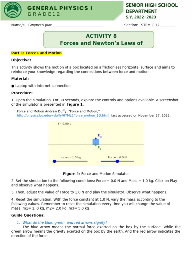 Juan - GP1 Activity 10 | PDF | Force | Friction