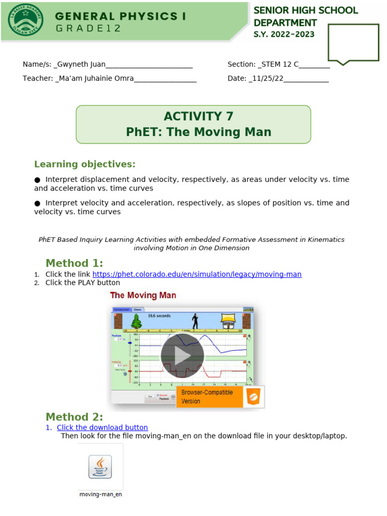 Juan - GP1 Activity 7 | PDF | Acceleration | Velocity