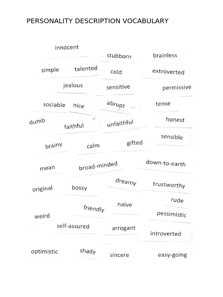 Personality Description Vocabulary | PDF