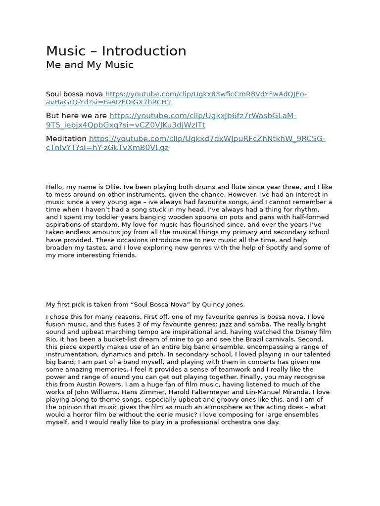 A Level Music: Personal Song Choices | PDF