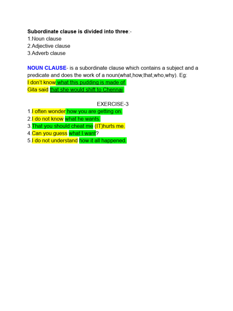 Types of Subordinate Clauses | PDF