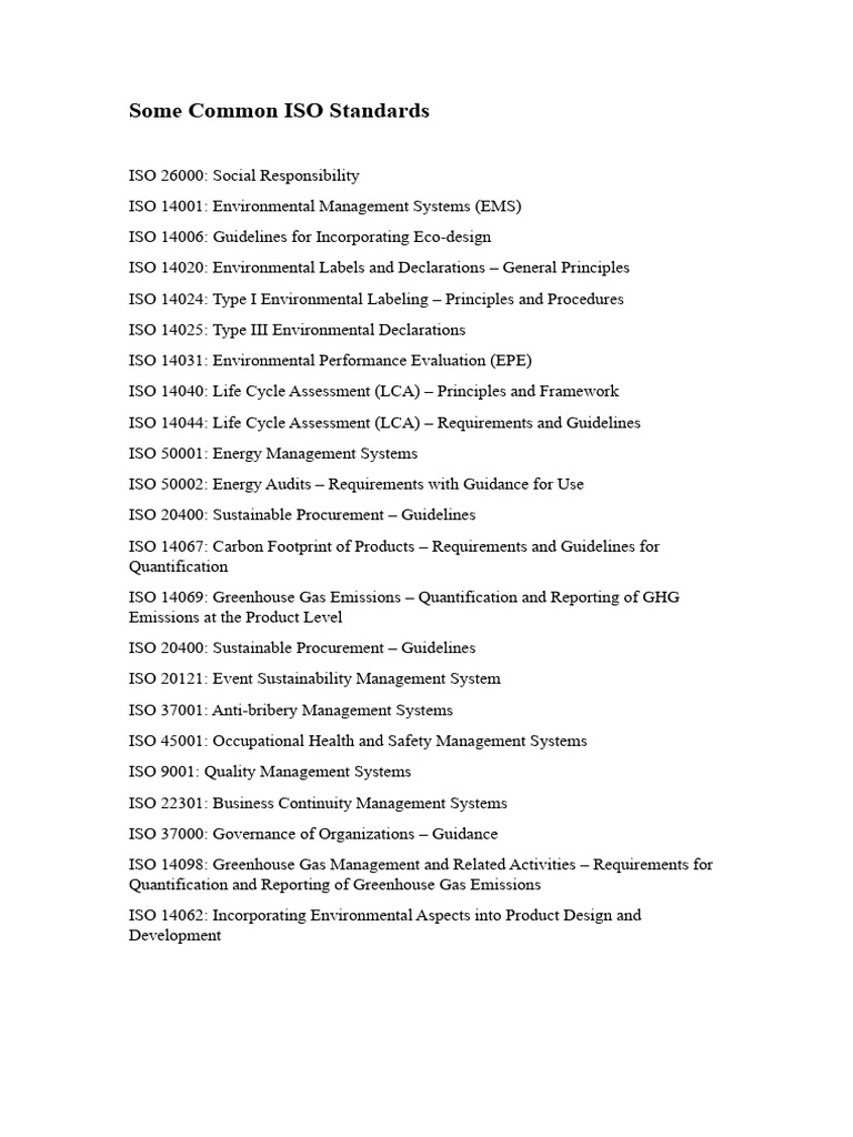 Common ISO Standards | PDF