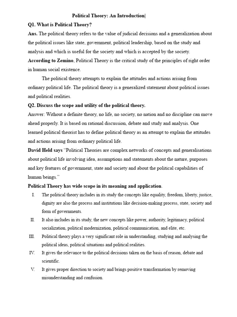 Political Theory Notes | PDF | Theory | Political Philosophy