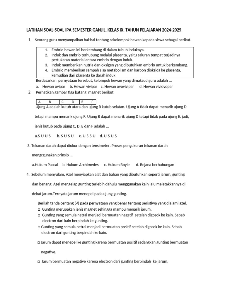 LATIHAN SOAL Ipa 9 Ganjil 2024 | PDF