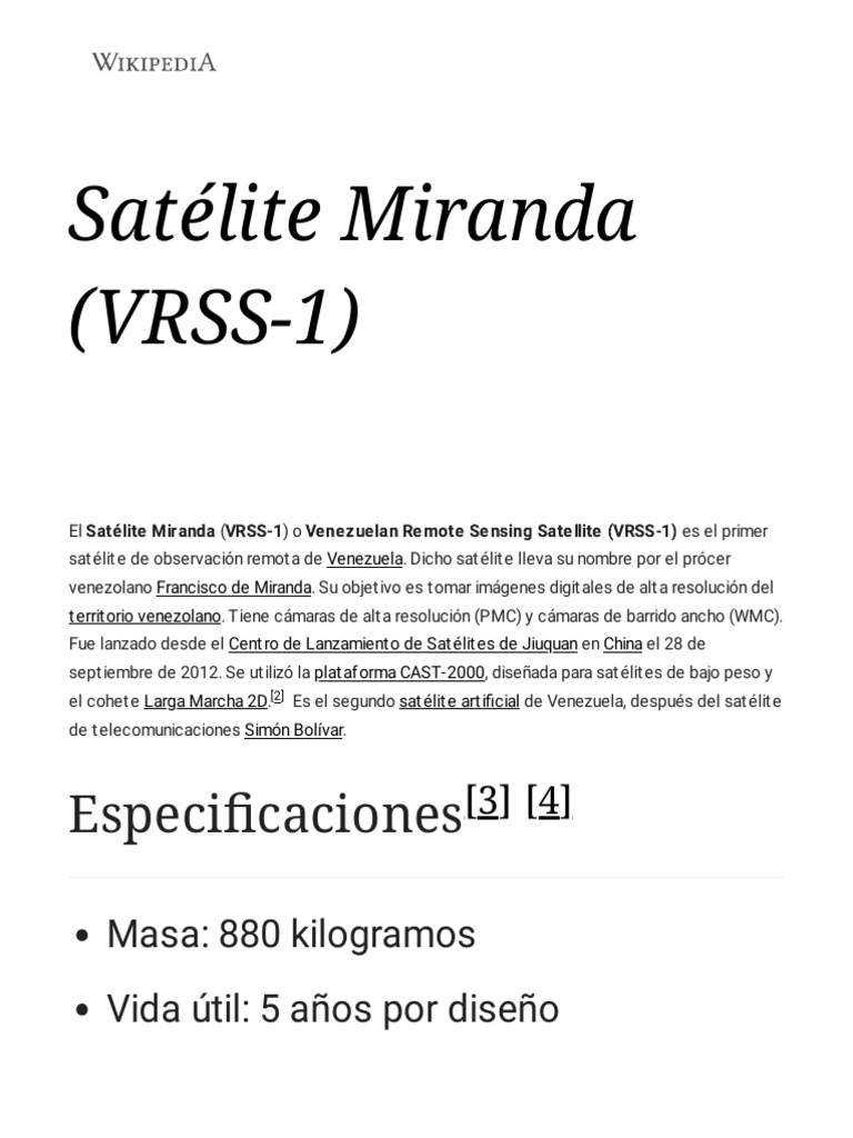 Satélite Miranda (VRSS-1) - Wikipedia, La Enciclopedia Libre | PDF ...