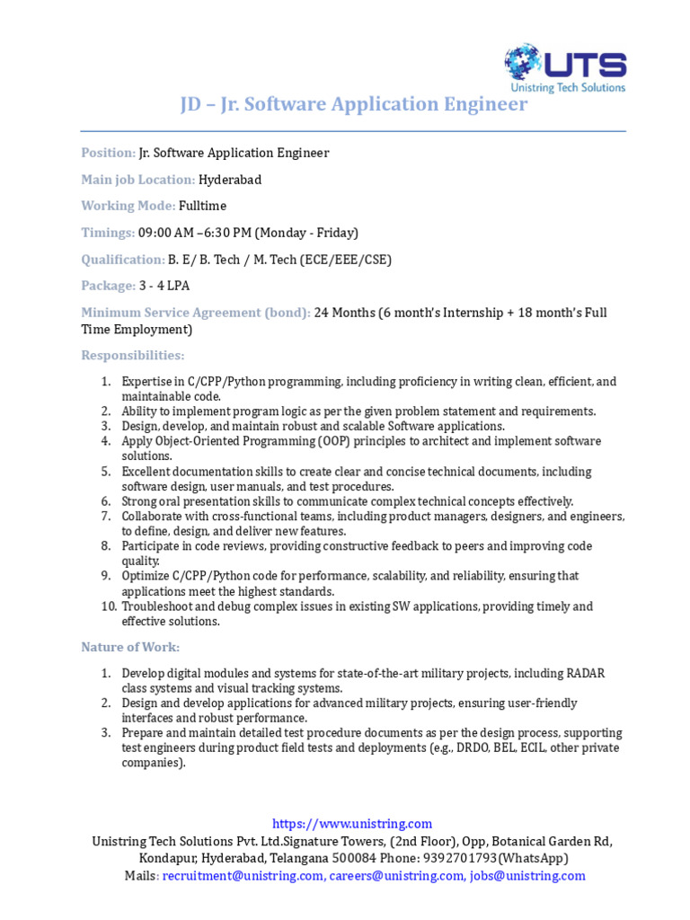 Jr. Software Engineer Job Hyderabad | PDF