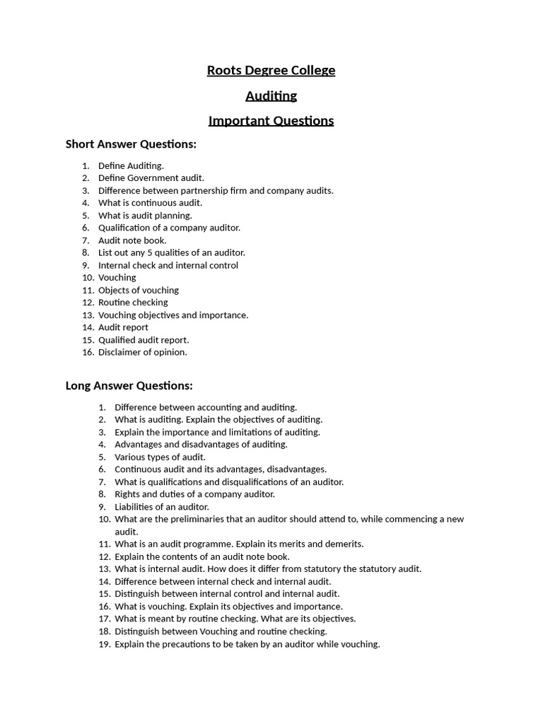 Auditing Important Questions | PDF