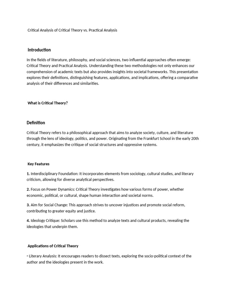 Critical Analysis of Critical Theory Vs | PDF | Critical Theory ...