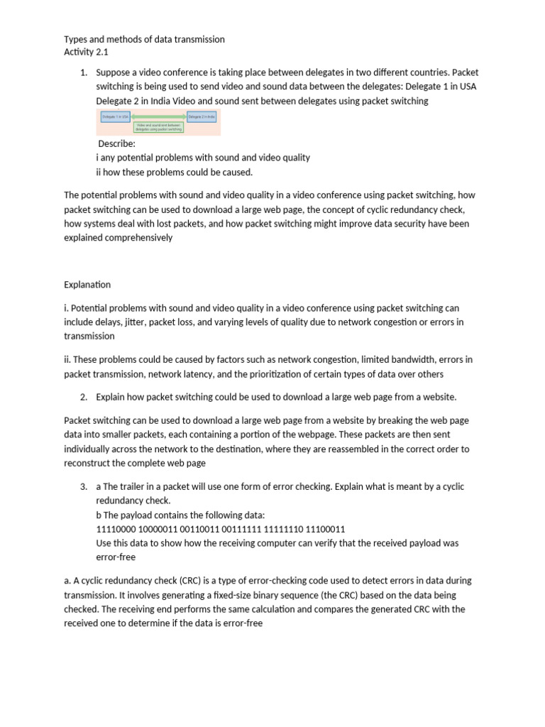 Types and Methods of Data Transmission aCTIVITY 10.1 | PDF | Computer Network | Error Detection ...