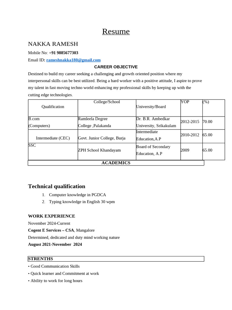 Nakka Ramesh Resume | PDF