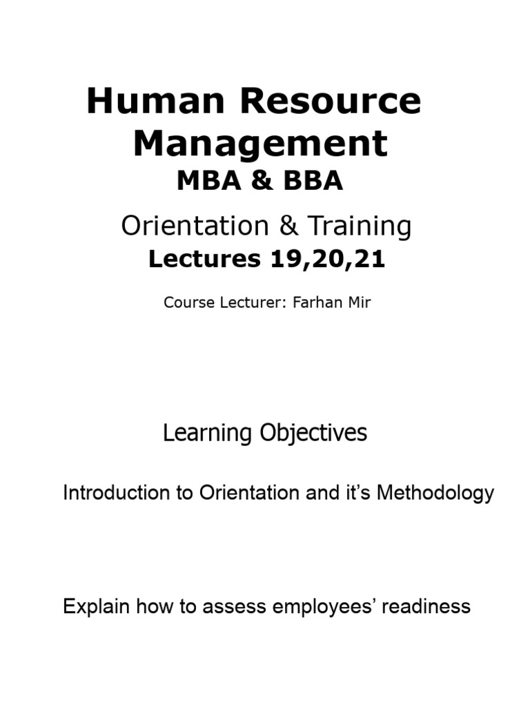 HRM-BBA-MBA-Lec-192021 - Orientation and Training | PDF | Instructional Design | Human Resource ...