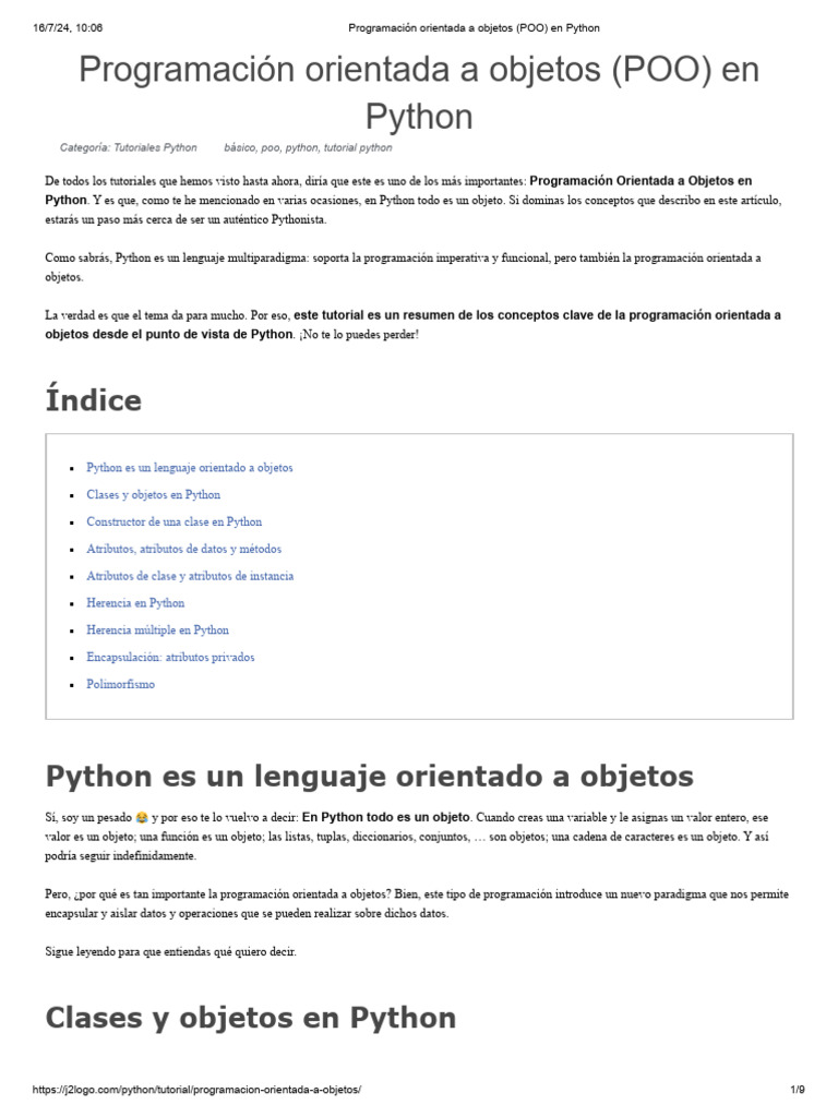 Programación Orientada A Objetos (POO) en Python | PDF | Objeto (informática) | Python (lenguaje ...