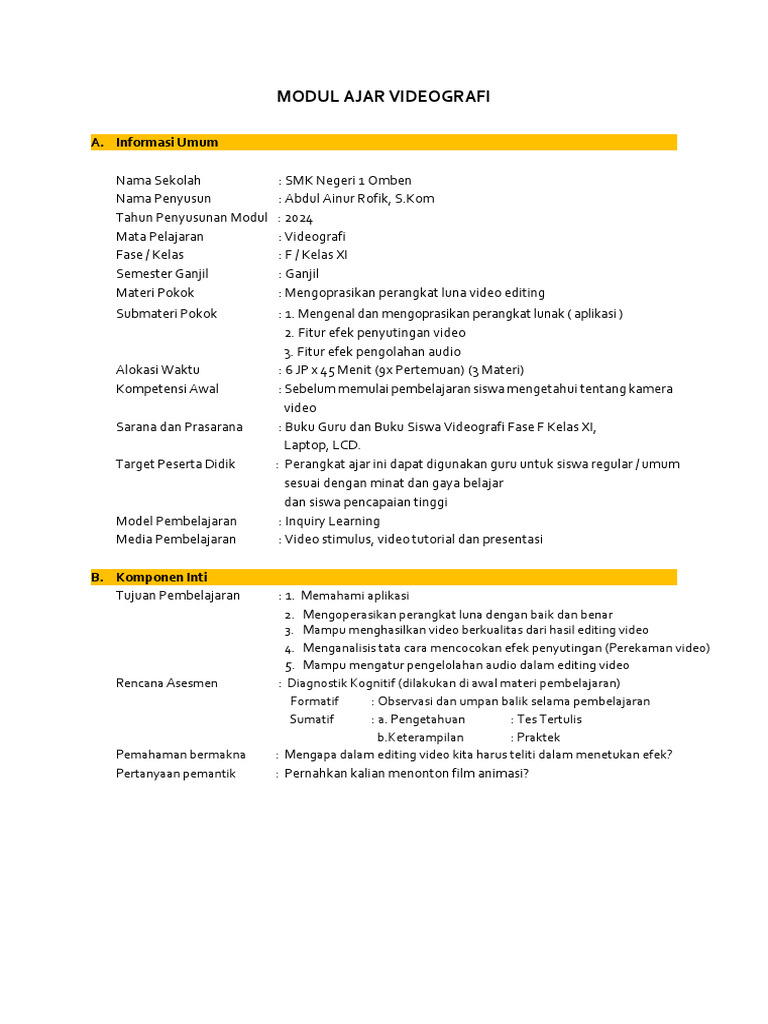 Modul Ajar Desain Komunikasi Visual - Modul Ajar1 Videografi Fase F ...