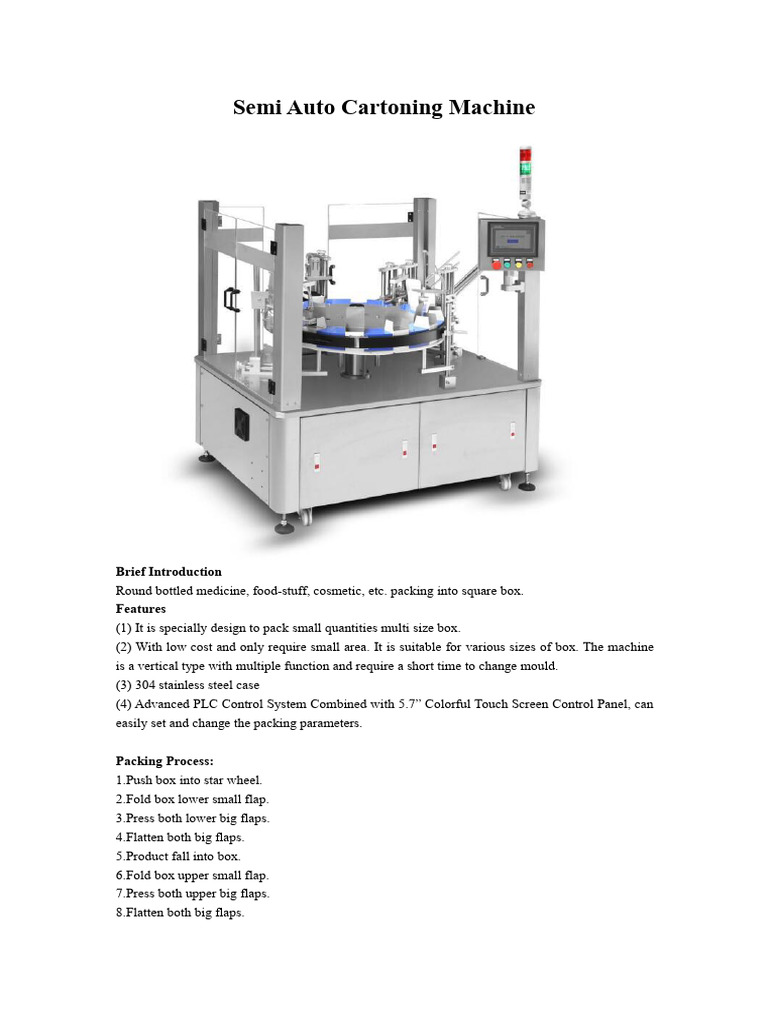 Semi Auto Cartoning Machine Overview | PDF
