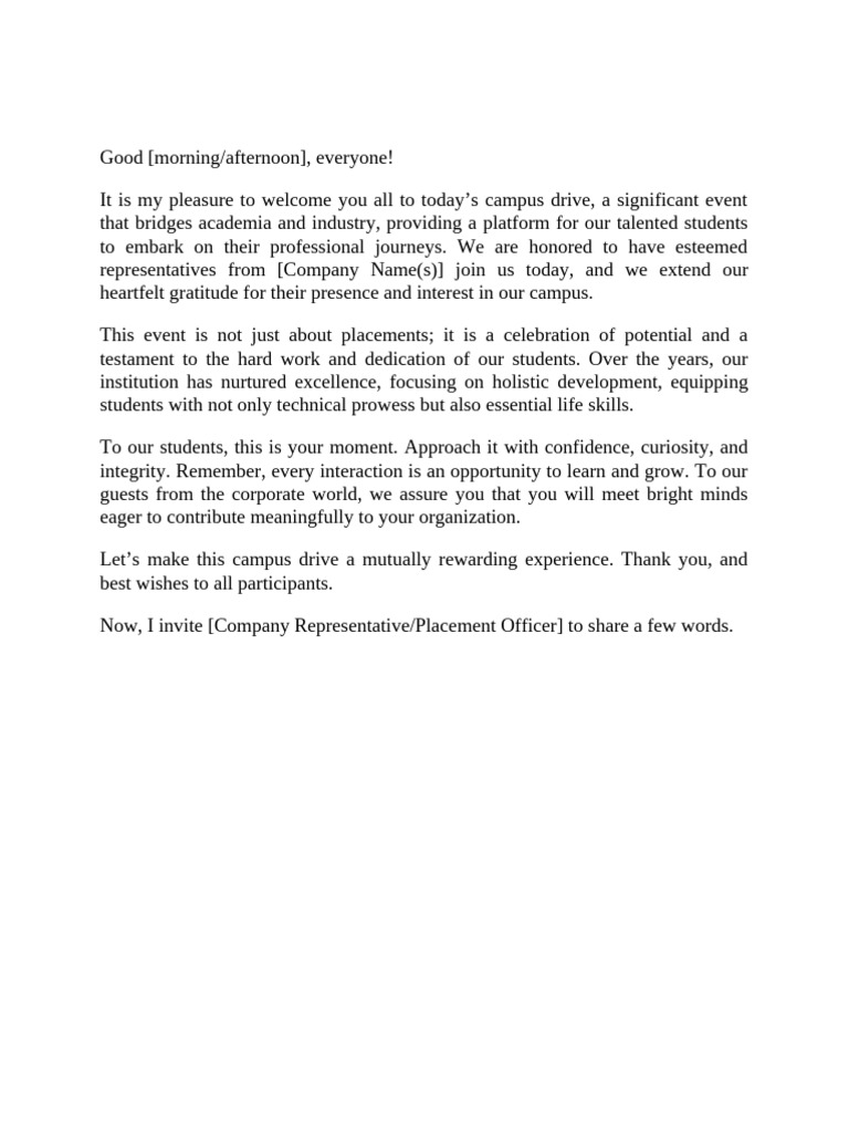 Campus Drive Welcome Speech | PDF