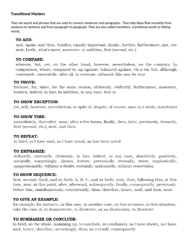 Transitional Markers | PDF