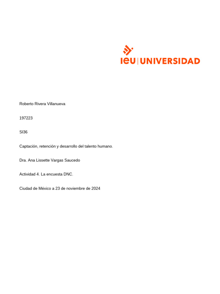Actividad 4. La Encuesta DNC. | PDF | Gestión de recursos humanos | Metodología de encuesta