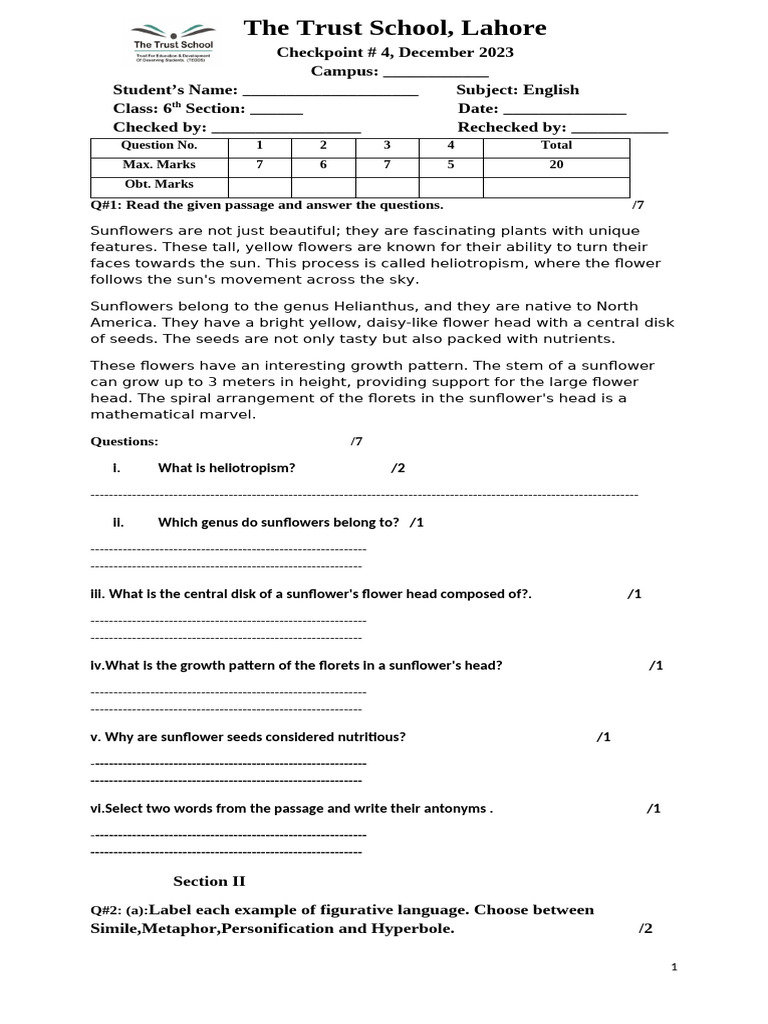 English Checkpoint Paper | PDF | Organisms | Botany