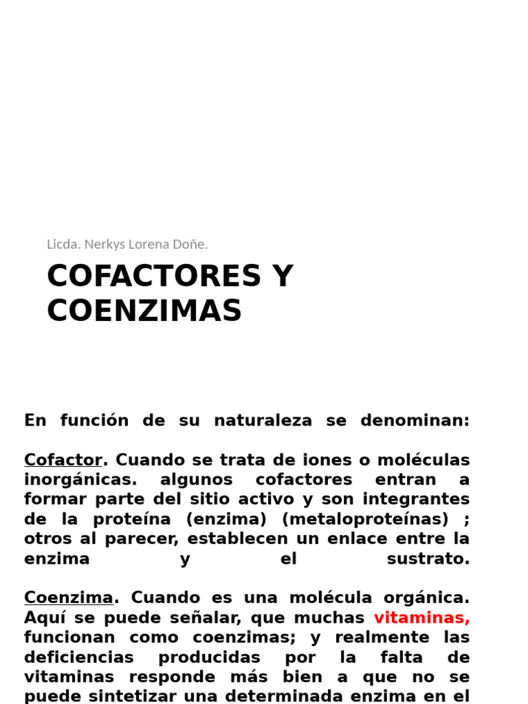 Cofactores y Coenzimas | PDF | Cofactor (Bioquímica) | Enzima