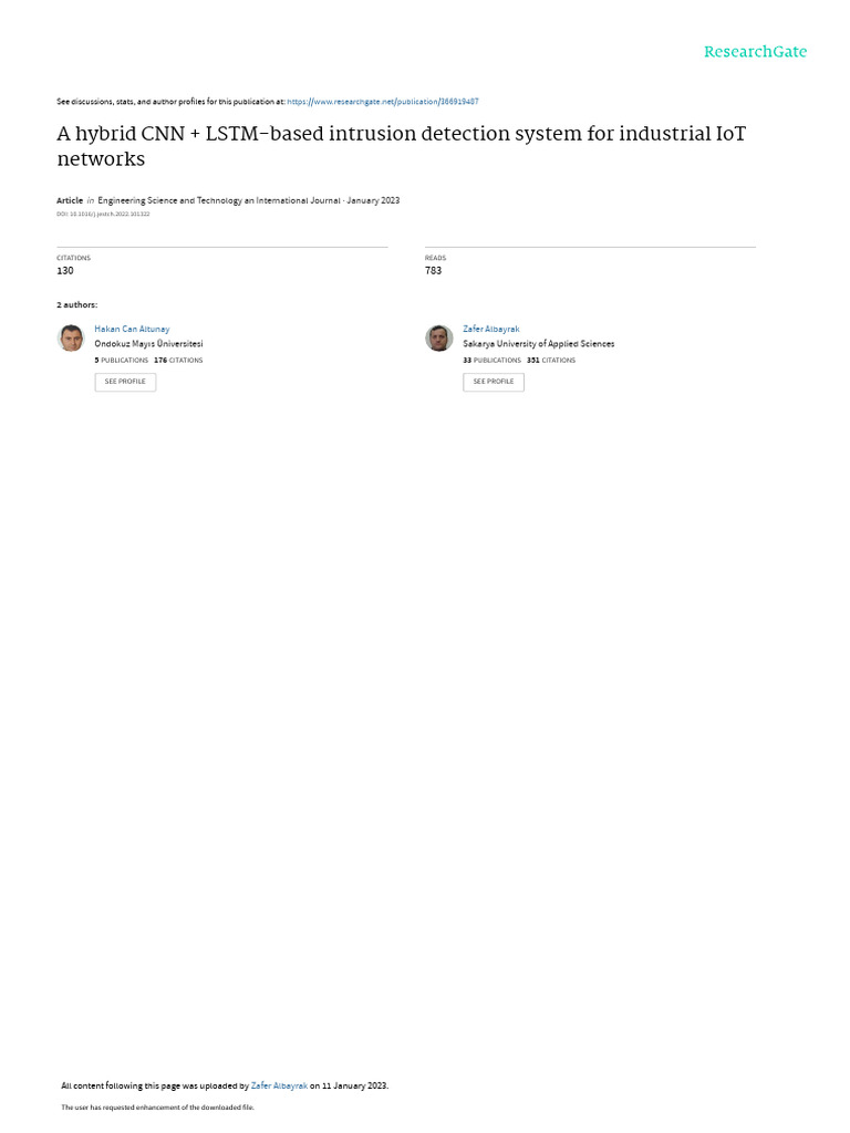 A Hybrid CNN + Lstm-Based Intrusion Detection System For Industrial Iot Networks | PDF | Machine ...
