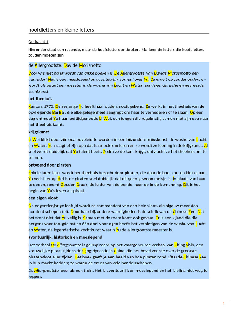 Hoofdletters en Leestekens Antwoorden | PDF