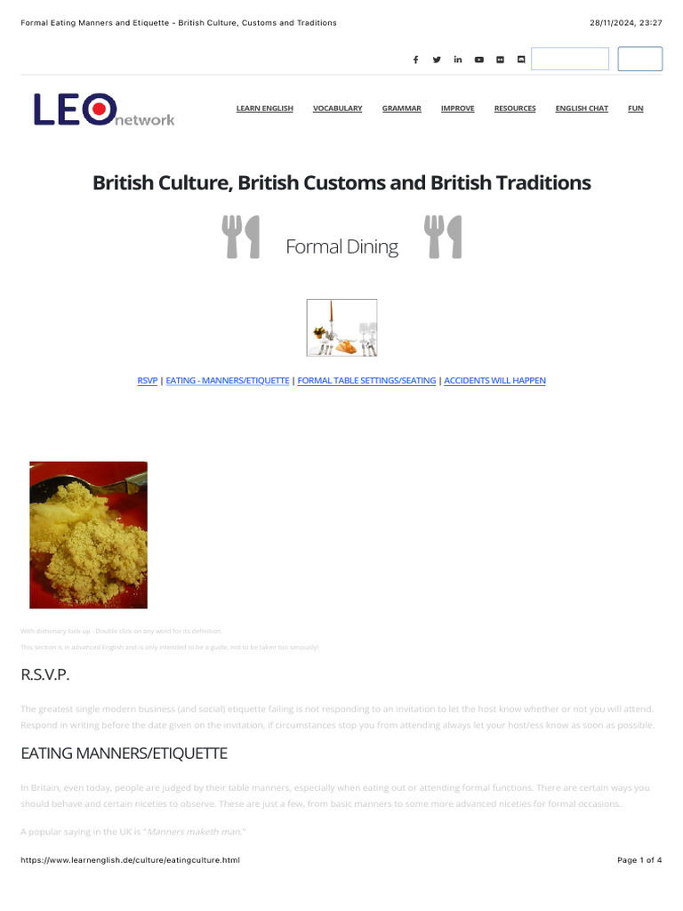 British Dining Etiquette Guide | PDF | Tableware | Spoon