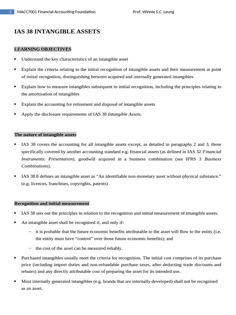 IAS 38 Intangible Assets Lecture Notes (Student Copy) | PDF ...