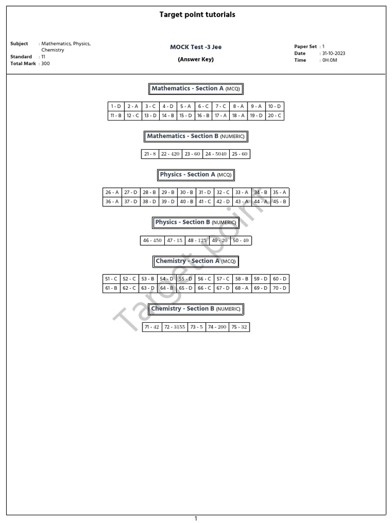 MOCK Test - 3 Jee 1698724008 | PDF | Physical Sciences
