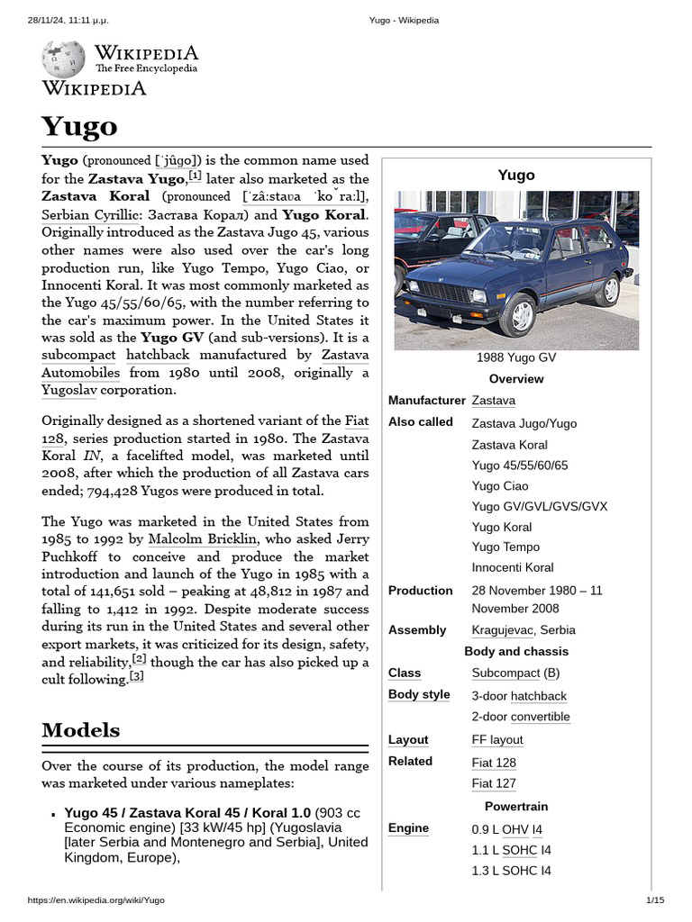 Yugo - Wikipedia | PDF | Motor Vehicle | Car