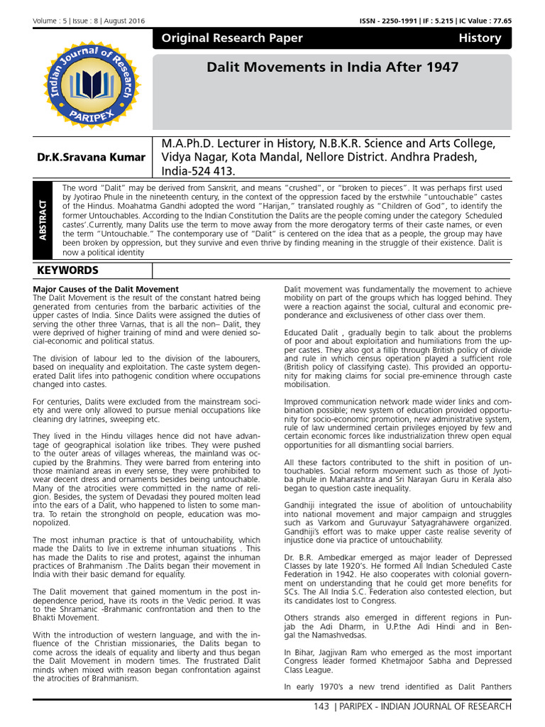 Dalit Movements in India After 1947 | PDF | Dalit