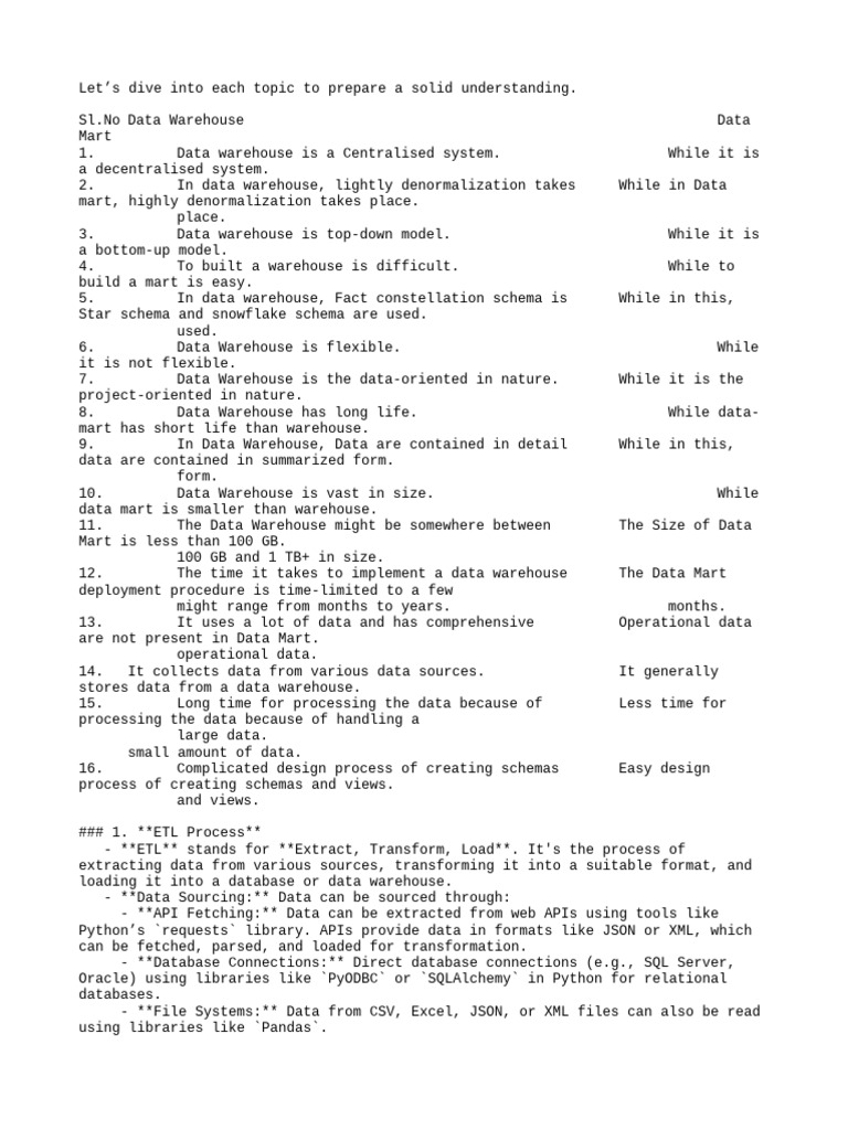 ETL Interview Preparation | PDF | Data Warehouse | Scalability
