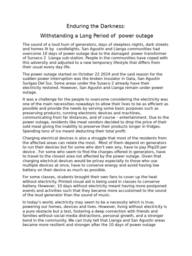 Enduring The Darkness: Withstanding A Long Period of Power Outage | PDF ...