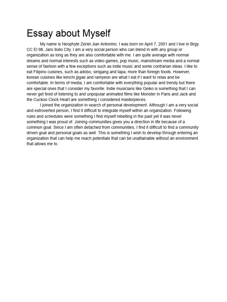 Essay About Myself 1 | PDF