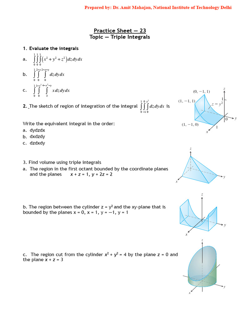 Practice Sheet 23 Triple Integrals | PDF | Sphere | Mathematical Physics