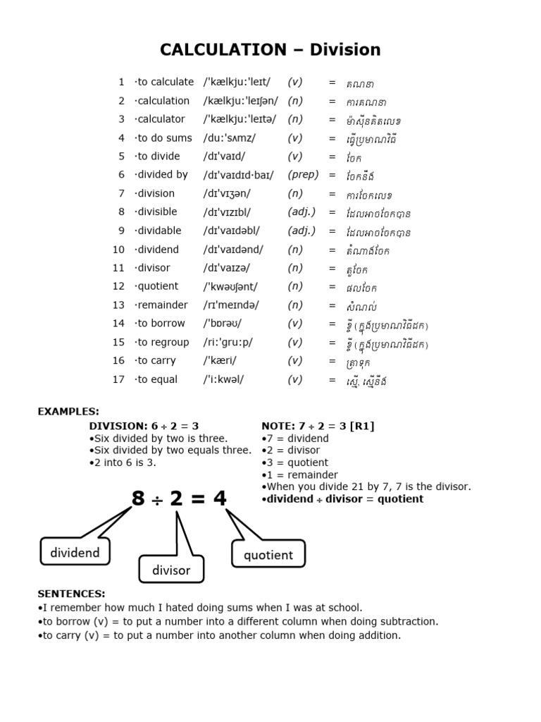 Division Calculation Terms Explained | PDF